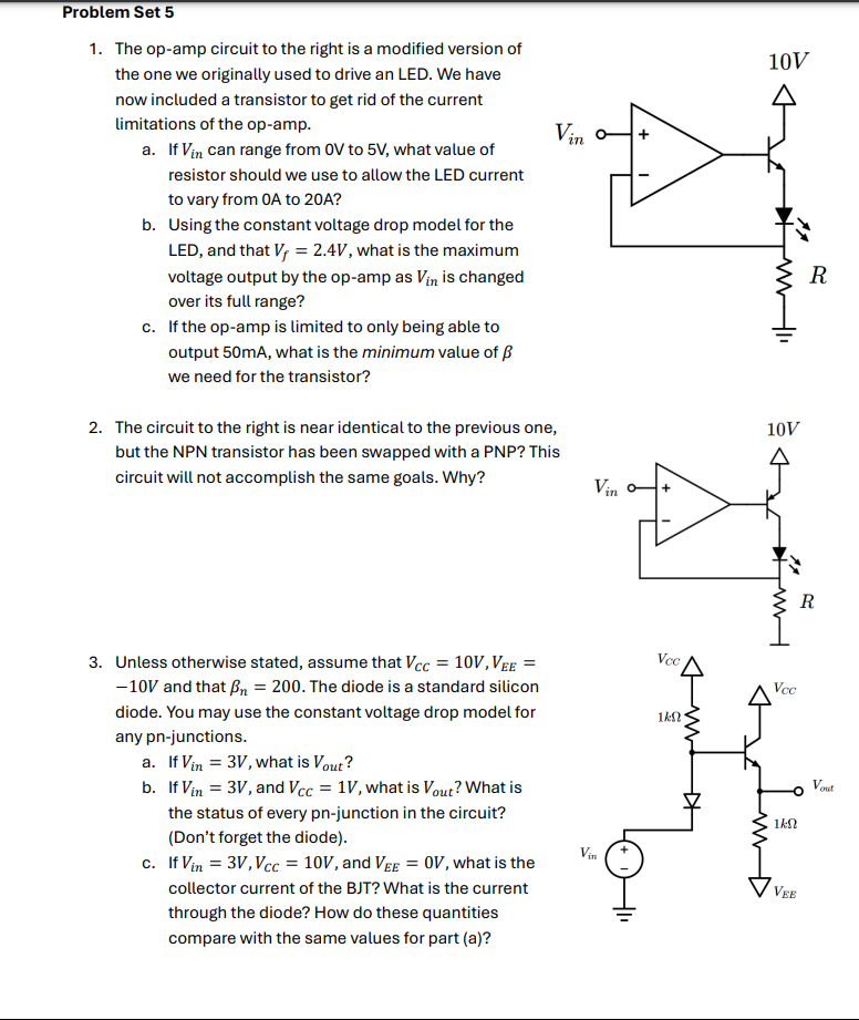 Solved Problem Set 5The op-amp circuit to ﻿the right is ﻿a | Chegg.com