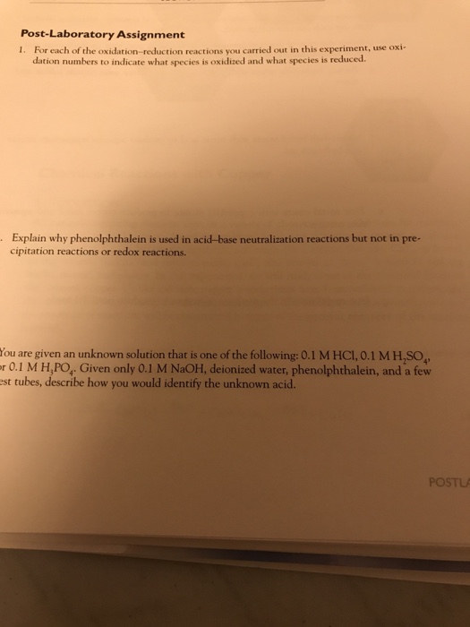 Solved Post-Laboratory Assignment 1· For each of the | Chegg.com