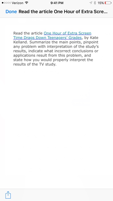 Read the article One Hour of Extra Screen Time Drags | Chegg.com