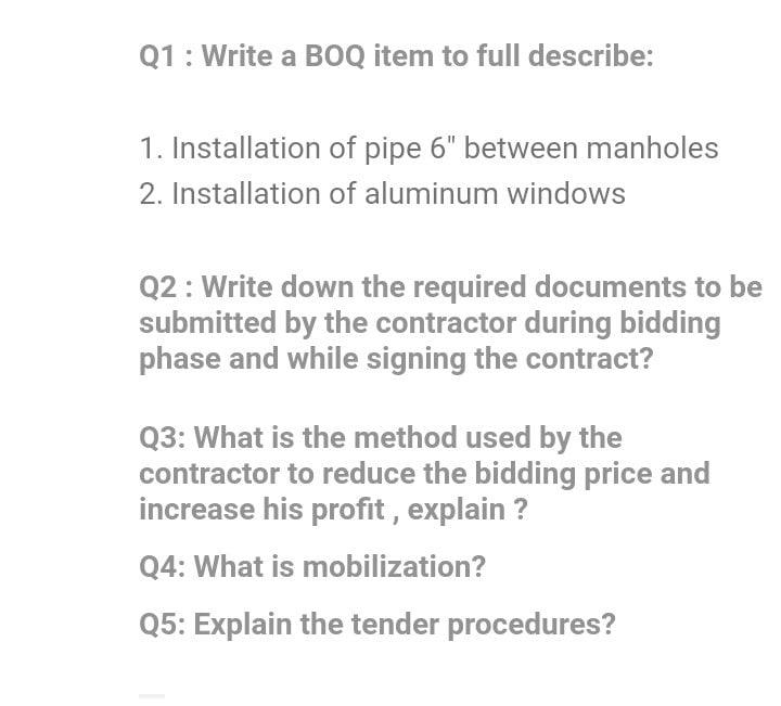 Solved Q1: Write a BOQ item to full describe: 1. | Chegg.com