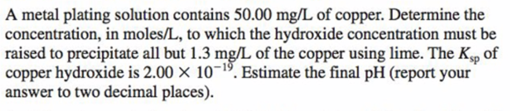 Solved A metal plating solution contains 50.00 mg/L of | Chegg.com