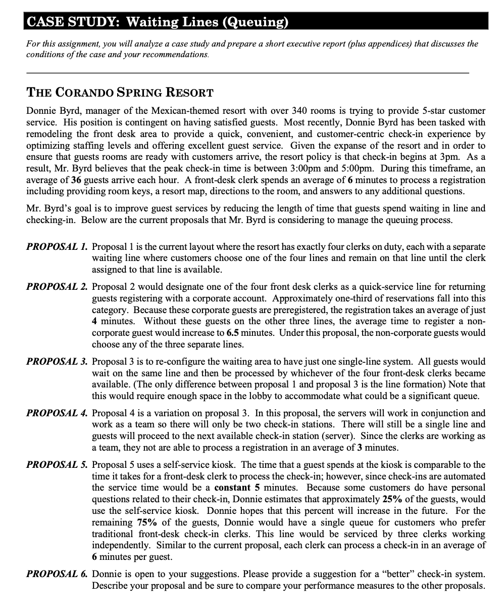 CASE STUDY: Waiting Lines (Queuing) For this | Chegg.com