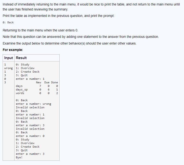 Solved Instead of immediately returning to the main menu, it | Chegg.com