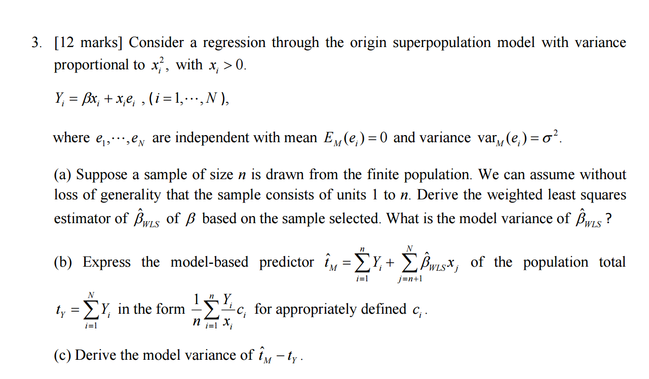 [12 marks] Consider a regression through the origin | Chegg.com