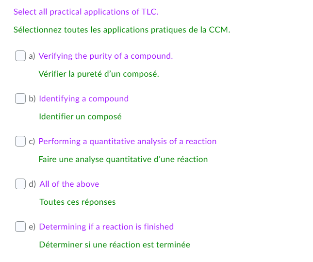 Solved Select all practical applications of TLC. | Chegg.com