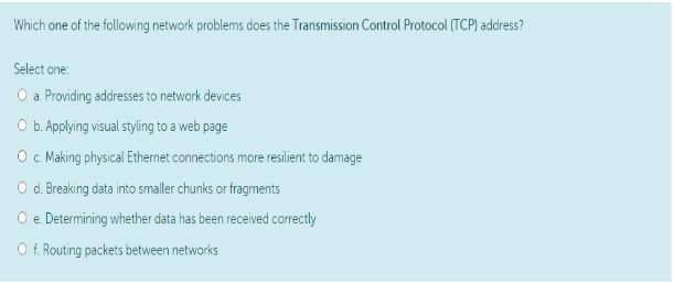 Solved Which one of the following network problems does the | Chegg.com