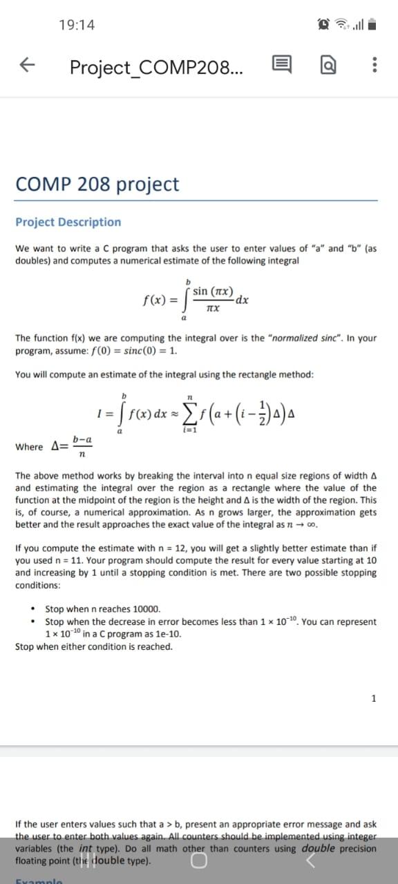 Solved 19:14 f Project_COMP208... : COMP 208 project Project | Chegg.com