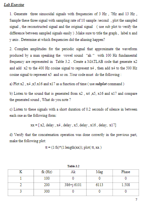 Lab Exercise 1 Generate Three Sinusoidal Signals 