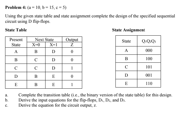 Solved Problem 4: (a = 10, b = 15, c = 5) Using the given | Chegg.com