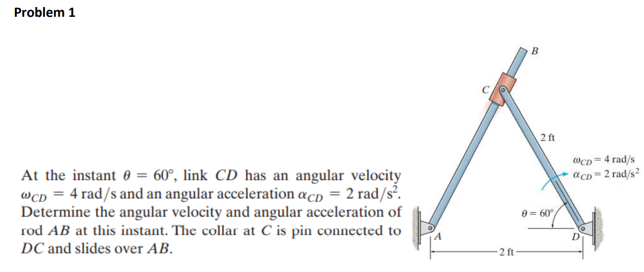Solved At the instant θ=60∘, link CD has an angular velocity | Chegg.com
