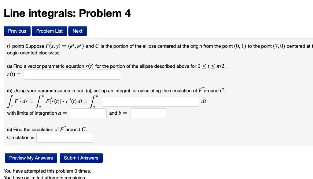 Solved Line integrals: Problem 4 Previous Problem List Next | Chegg.com