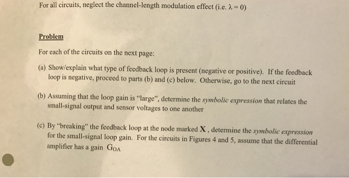 Solved For all circuits, neglect the channel-length | Chegg.com