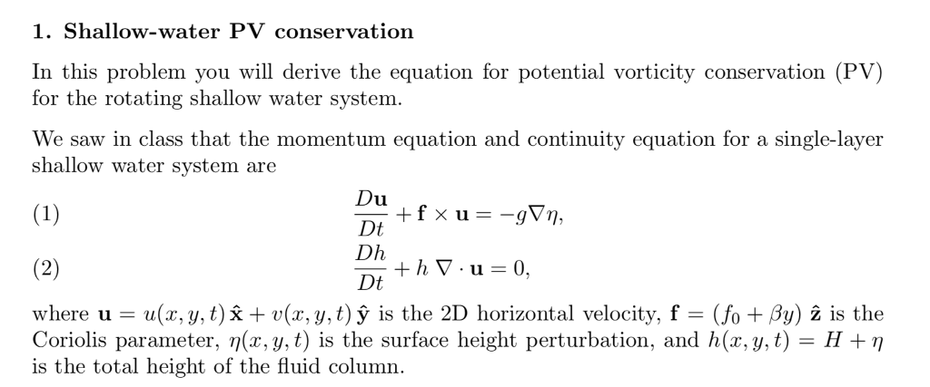 Solved 1. Shallow-water PV conservation In this problem you | Chegg.com