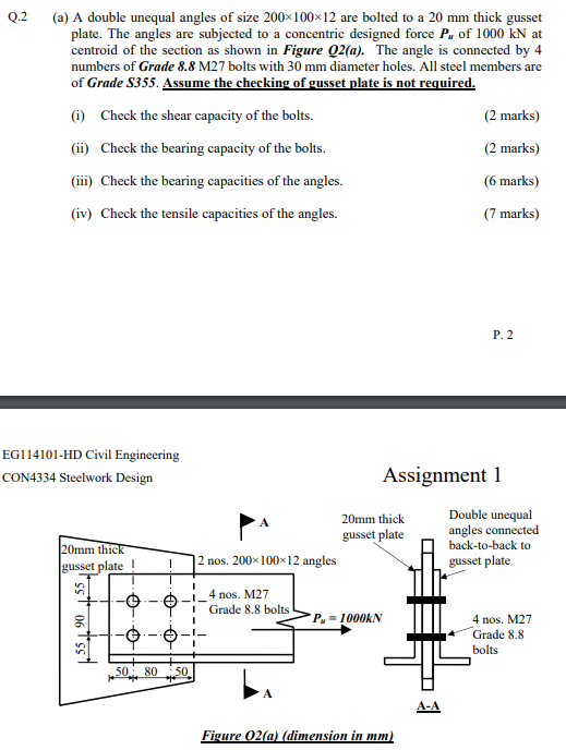 Solved Q.2 (a) A double unequal angles of size 200×100×12 | Chegg.com