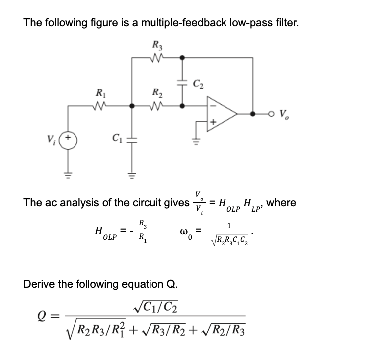 Solved The following figure is a multiple-feedback low-pass | Chegg.com