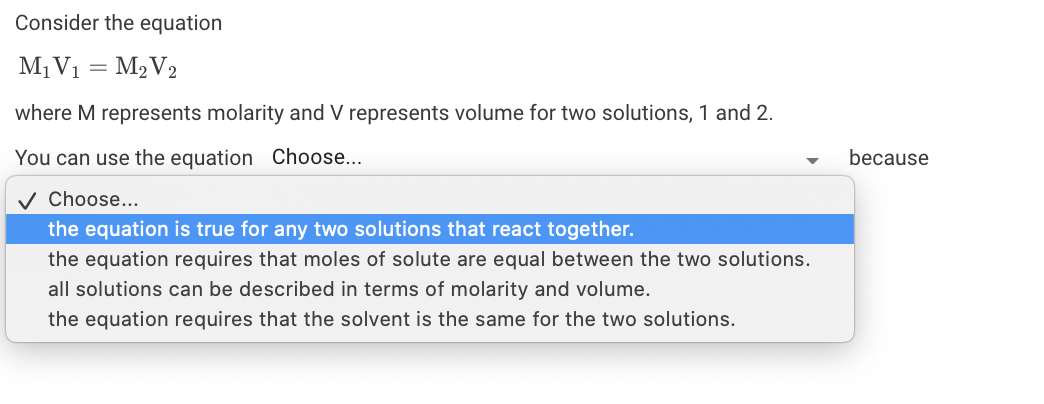 Solved Consider the equation because MjV1 = M2V2 where M | Chegg.com