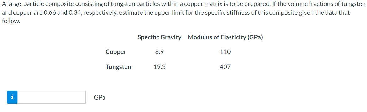 Solved A large-particle composite consisting of tungsten | Chegg.com