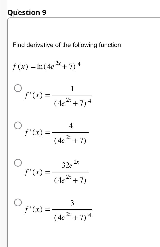 Solved Question 10 The deriavative of f(x)=xecosx is equal | Chegg.com