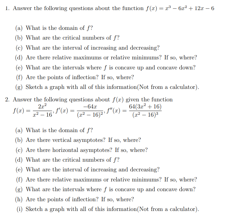 Solved 1. Answer the following questions about the function | Chegg.com