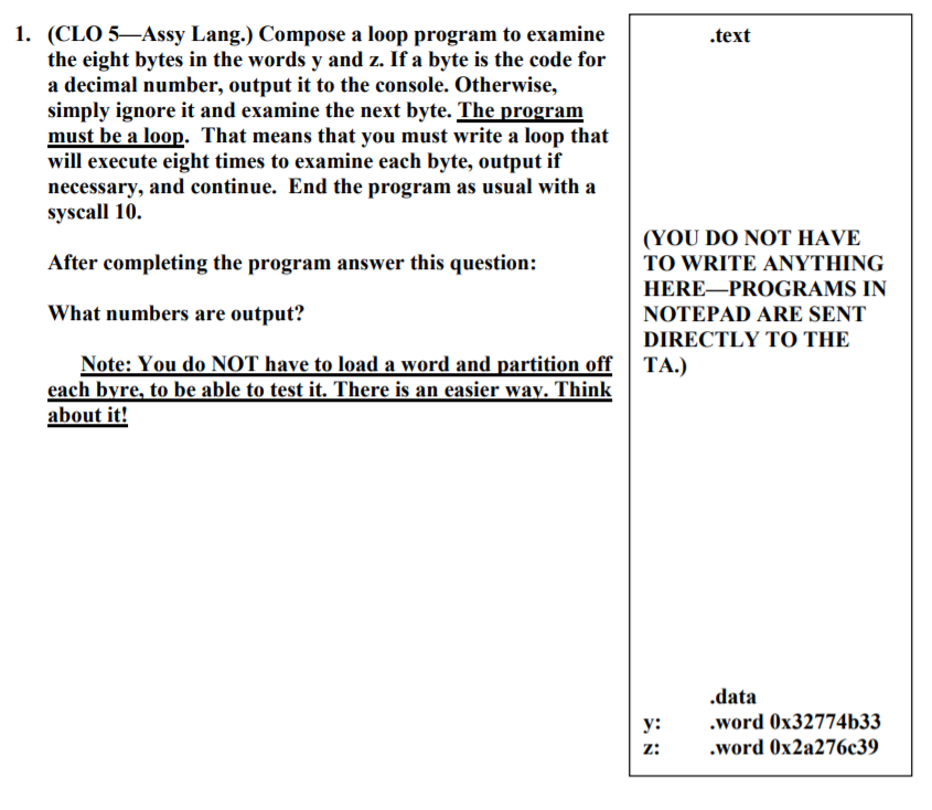 (CLO 5—Assy Lang.) Compose a loop program to examine | Chegg.com