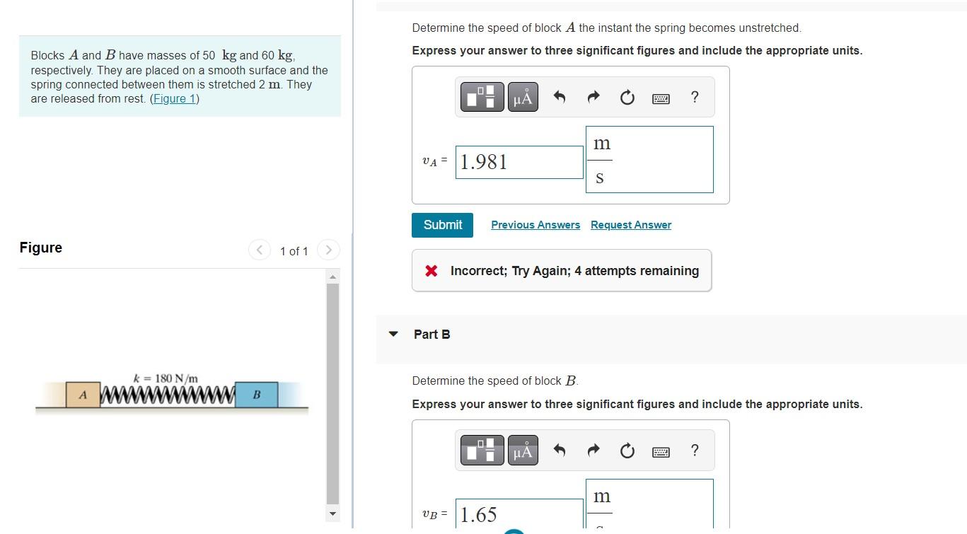 Solved Determine the speed of block A the instant the spring | Chegg.com