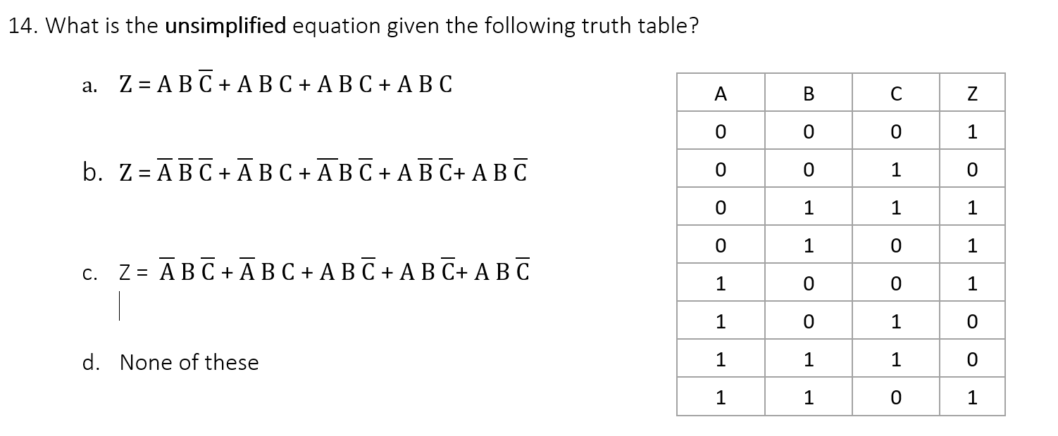 Solved 14 What Is The Unsimplified Equation Given The