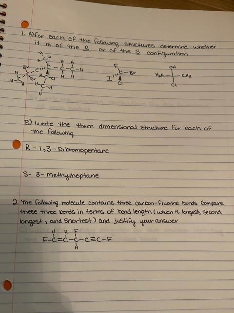 Solved 1. A) for each of the following structures determine | Chegg.com