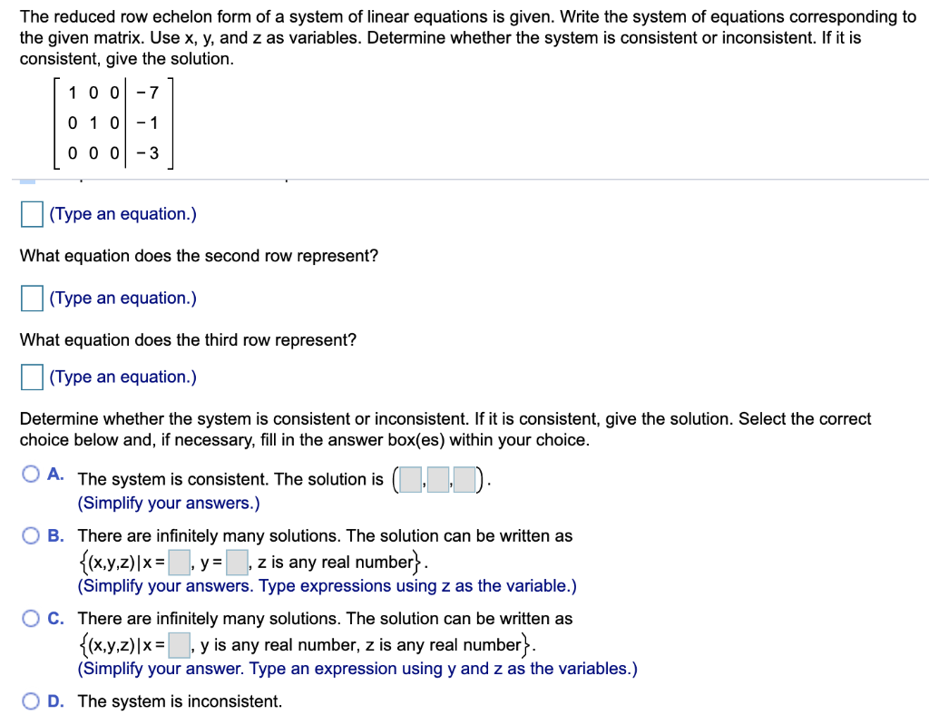 Solved The Reduced Row Echelon Form Of A System Of Linear Chegg