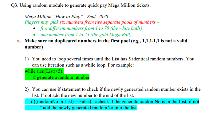 Solved Q3. Using random module to generate quick pay Mega | Chegg.com