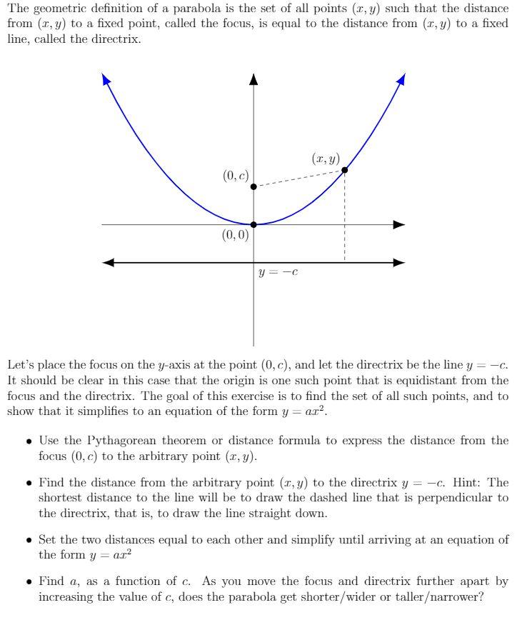 Solved The geometric definition of a parabola is the set of | Chegg.com