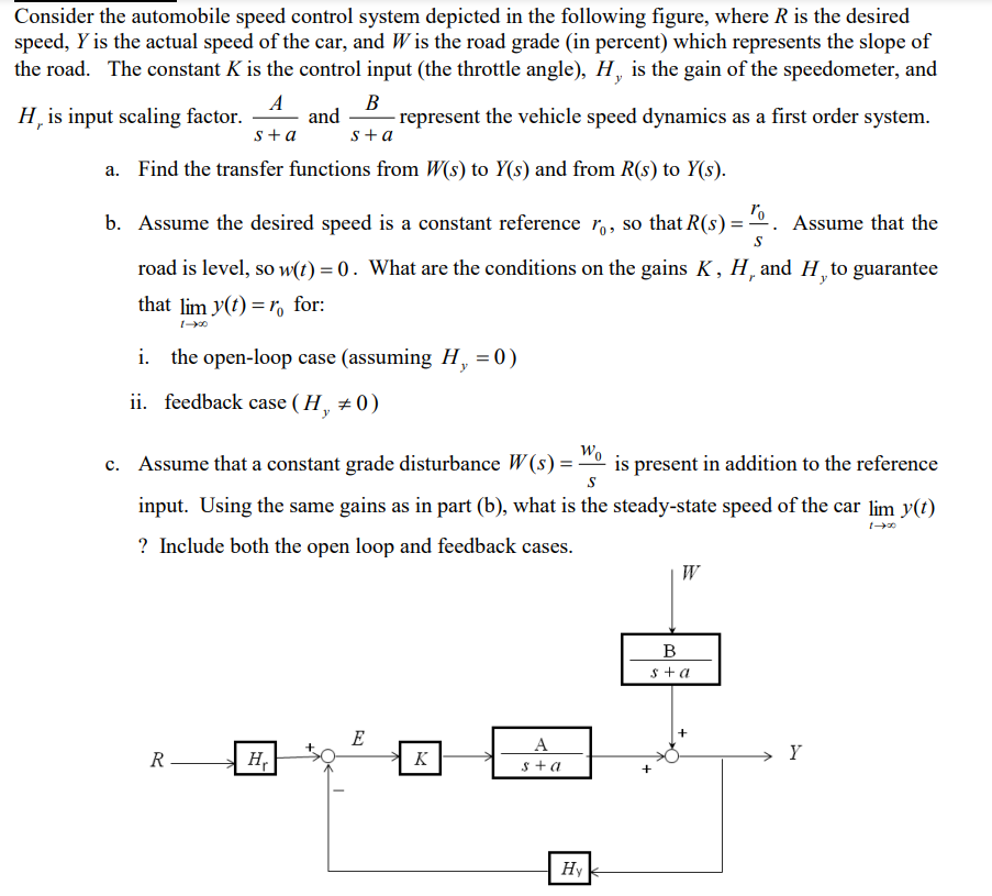 'onsider the automobile speed control system depicted | Chegg.com