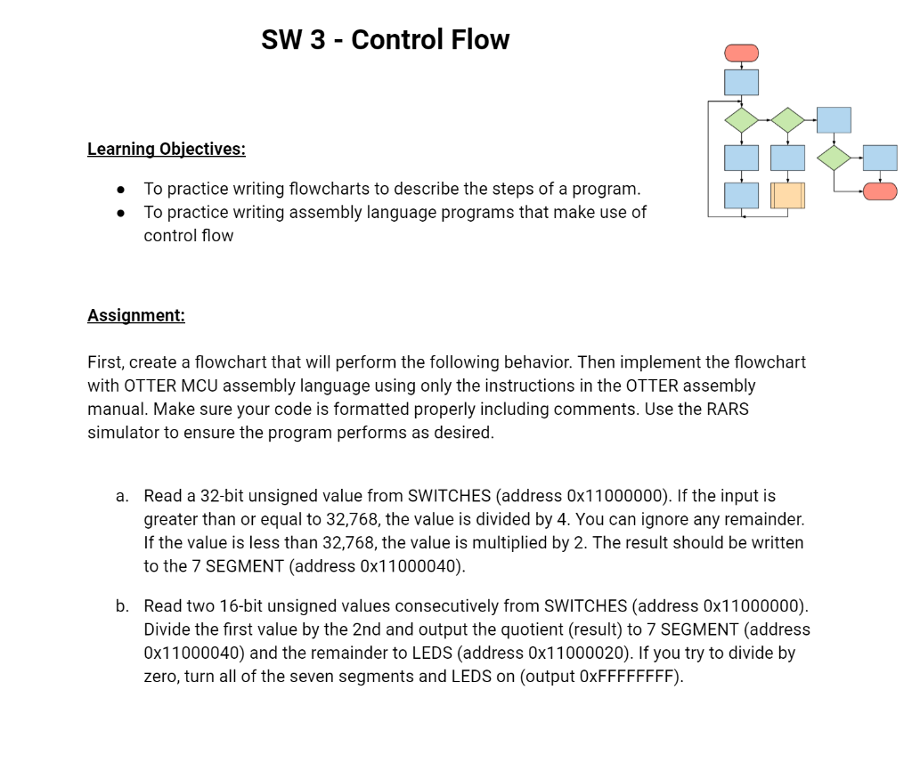 SW 3 - Control Flow Learning Objectives: . • To | Chegg.com