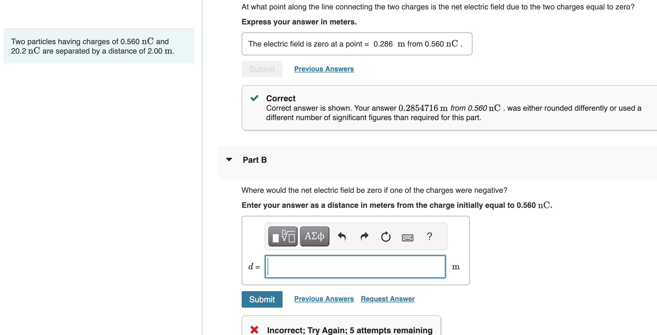 Solved At what point along the line connecting the two | Chegg.com