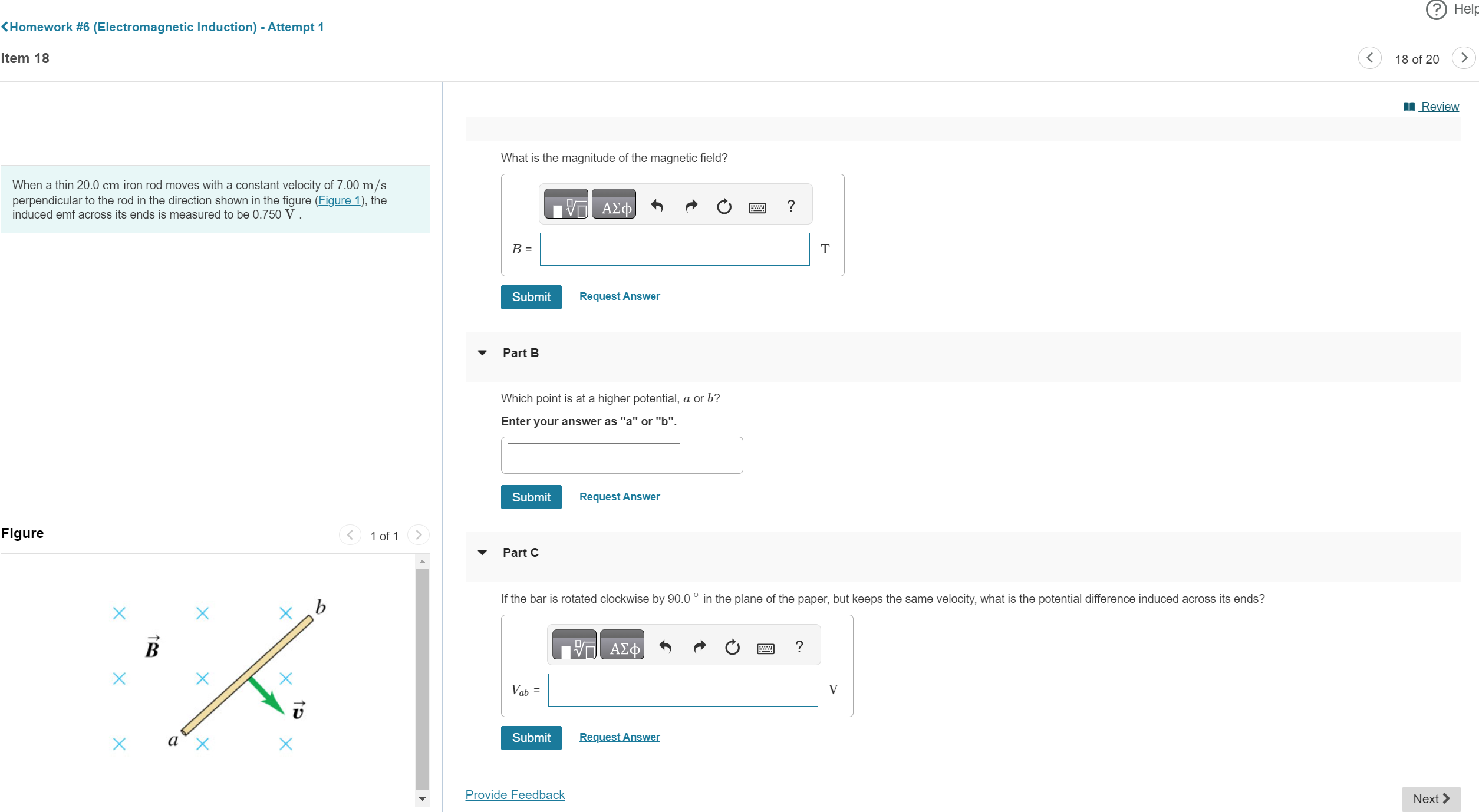 Solved 7.00ms0.750Vab90.0°Vab=20.0cm ﻿iron rod moves with a | Chegg.com