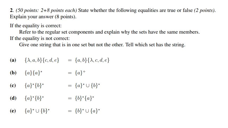 Solved 2. (50 points: 2+8 points each) State whether the | Chegg.com Solved 2. (50 points: 2+8 points each) State whether the | Chegg.com