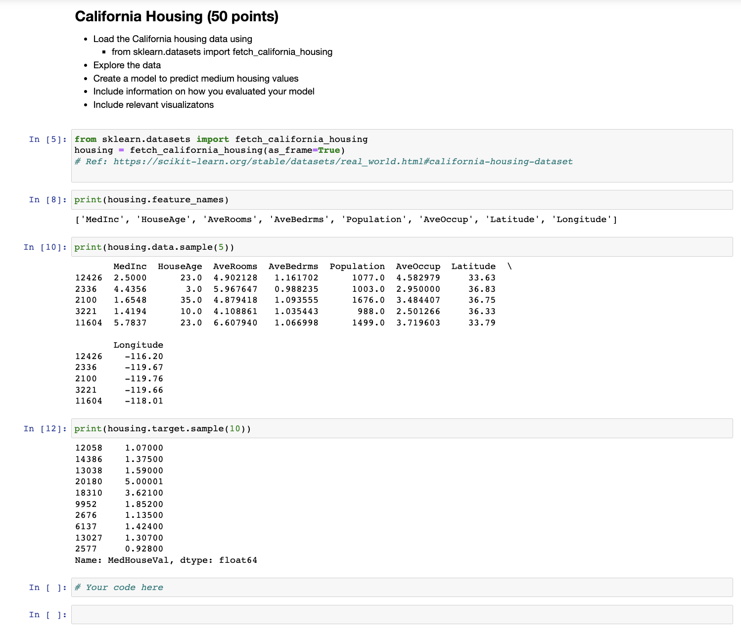 Solved California Housing (50 points) | Chegg.com