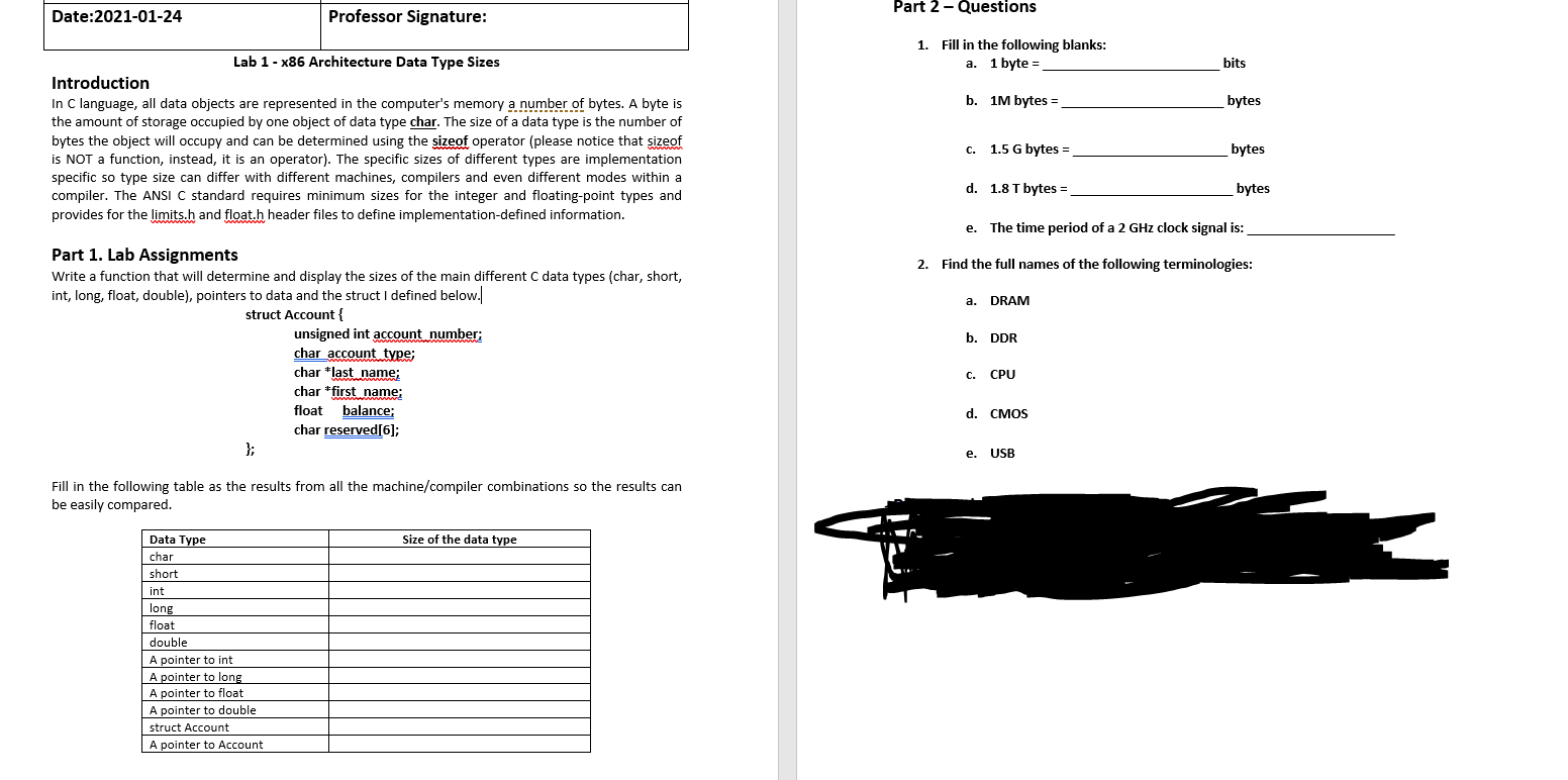 Solved Part 2 - Questions Date:2021-01-24 Professor | Chegg.com