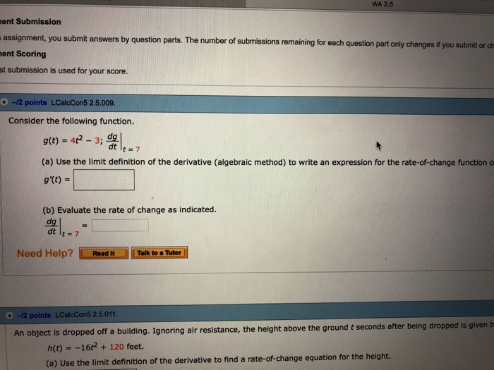Solved WA 2.5 ent Submission assignment you submit answers | Chegg.com
