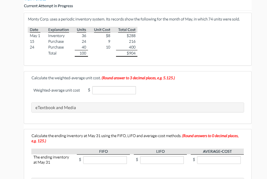 Solved Current Attempt in Progress Monty Corp. uses a | Chegg.com