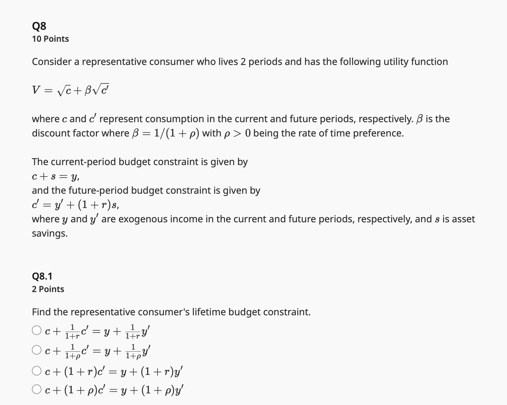 Solved Q8 10 Points Consider a representative consumer who | Chegg.com