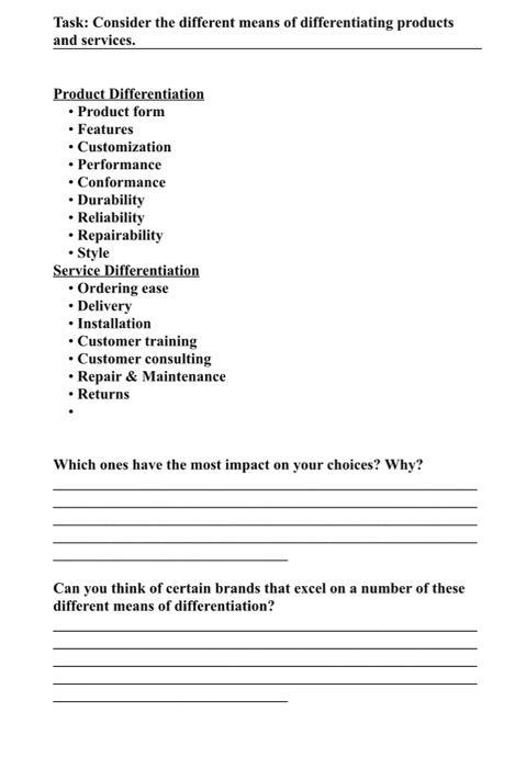 Solved Task: Consider the different means of differentiating | Chegg.com