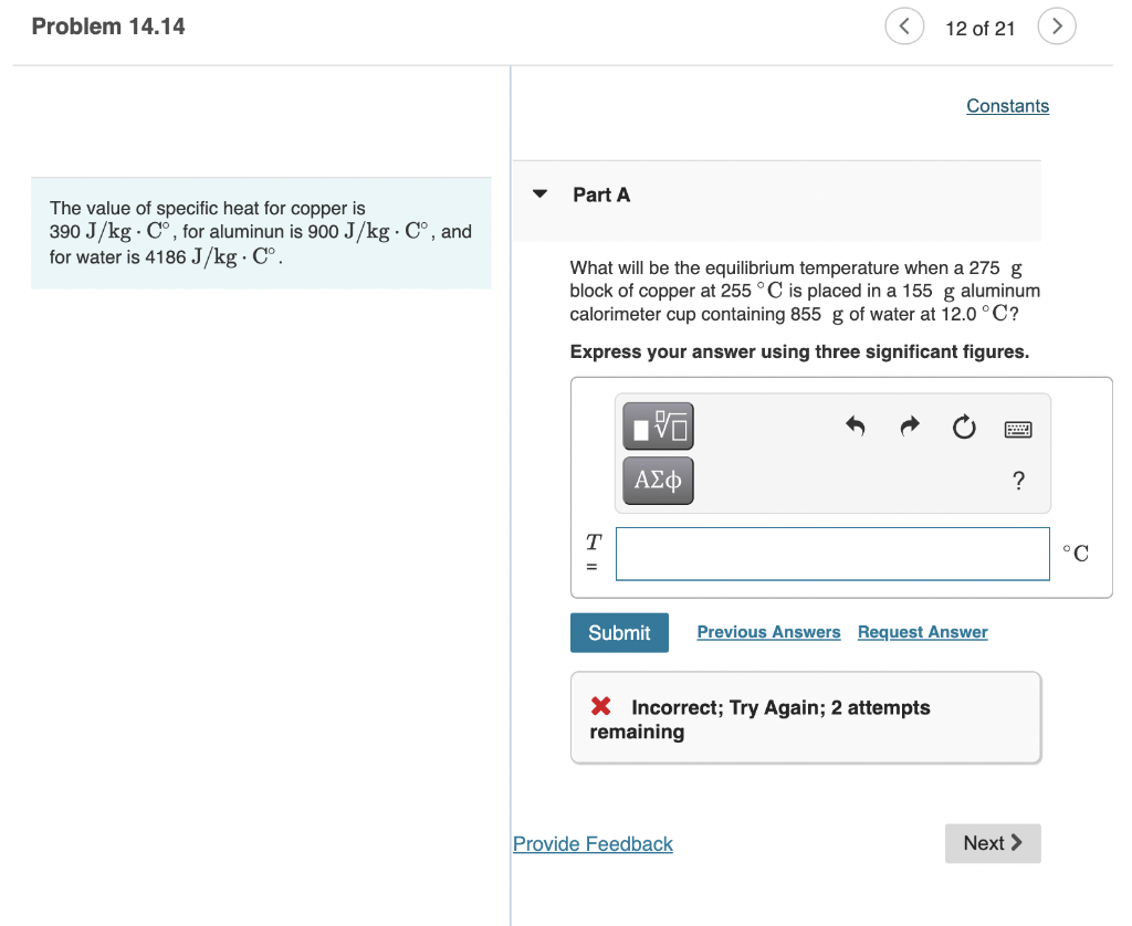 Solved Problem 14.14 12 of 21 Constants Part A The value of | Chegg.com