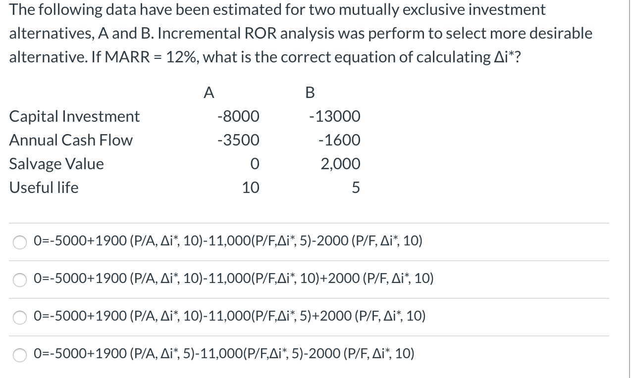Solved The following data have been estimated for two | Chegg.com