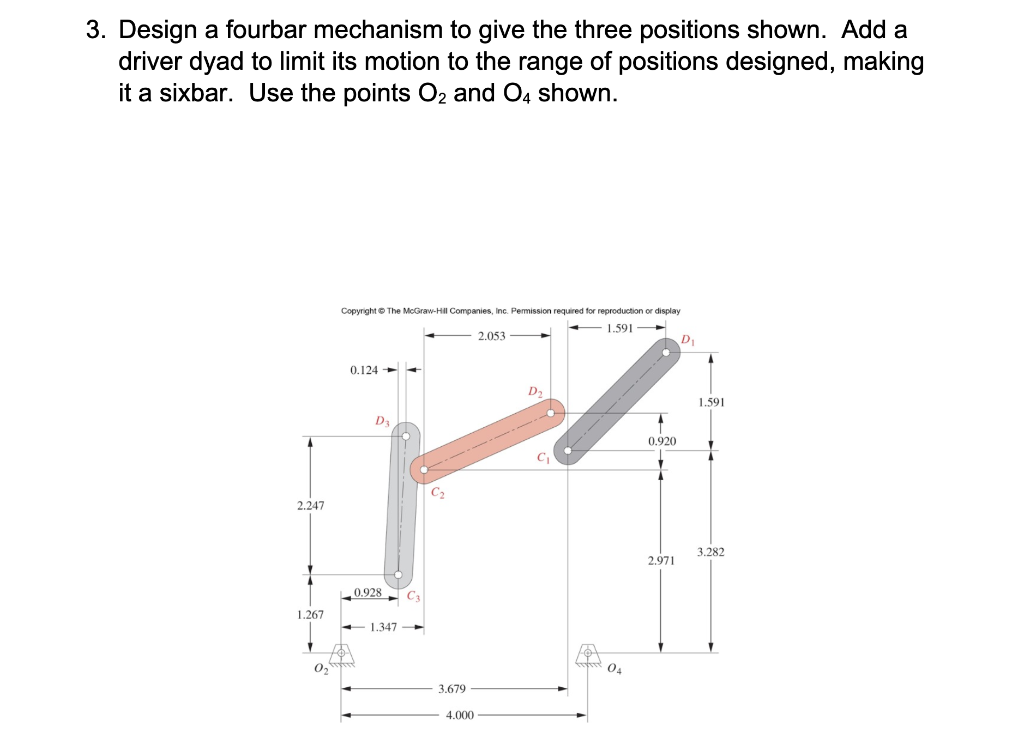 Solved 3. Design a fourbar mechanism to give the three | Chegg.com
