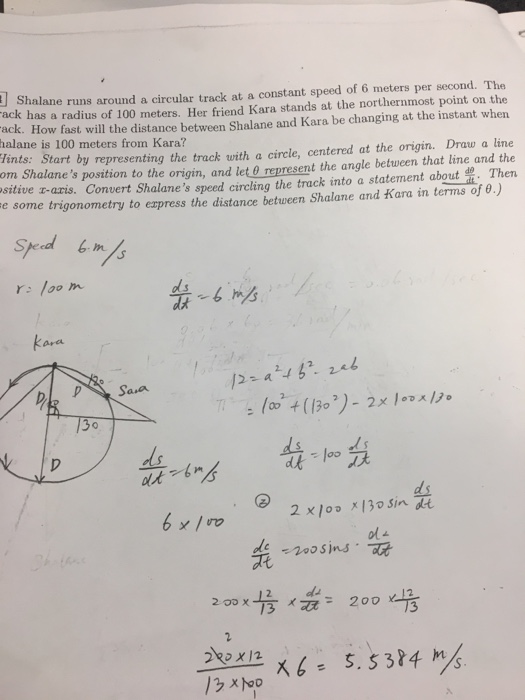 Solved Shalane runs around a circular track at a constant | Chegg.com