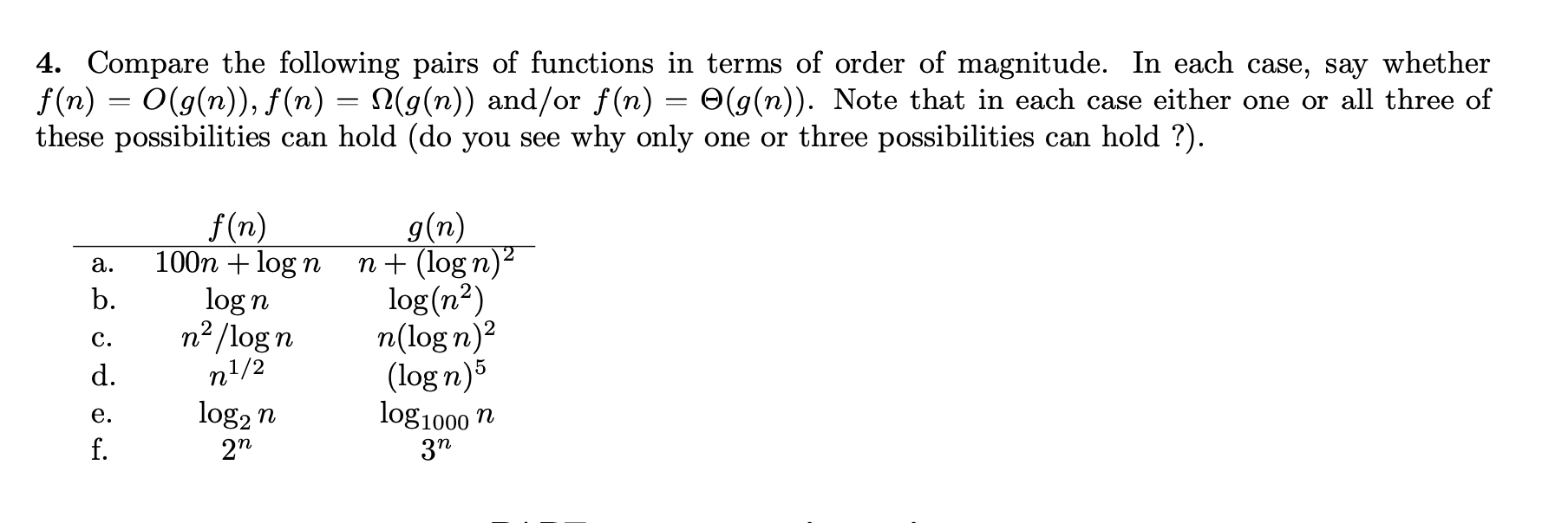 (Solved) : Compare Following Pairs Functions Terms Order Magnitude Case ...