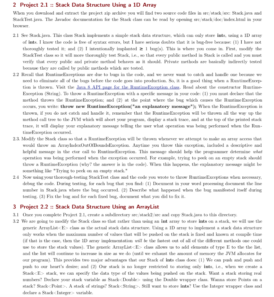 Solved 2 Project 2.1 :: Stack Data Structure Using a 1D | Chegg.com