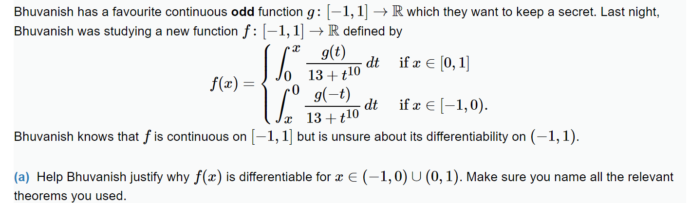Solved Bhuvanish has a favourite continuous odd function | Chegg.com