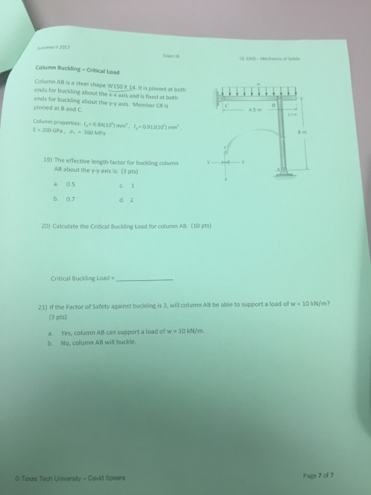 Solved Column Buckling-Critical Load Column AB is a steel | Chegg.com
