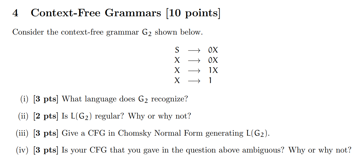 Solved 4 Context-Free Grammars [10 points] Consider the | Chegg.com